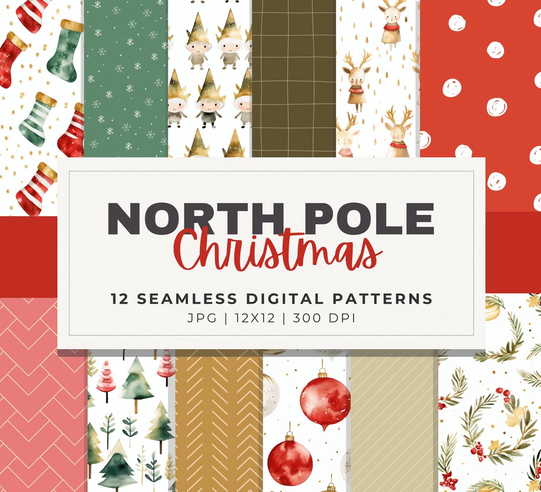 NORTH POLE Christmas Digital Paper Pack-seamless Festive Patterns ...