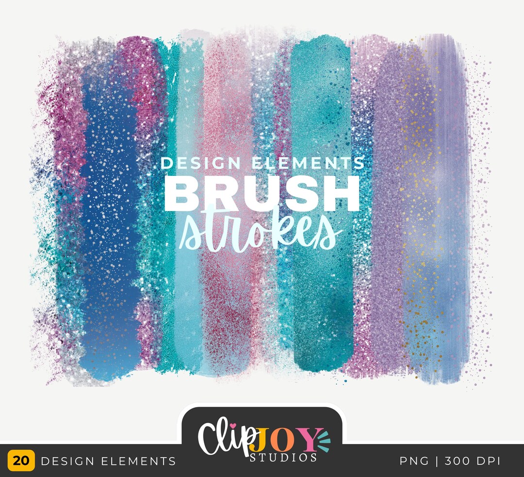 Brush Strokes, Purple and Teal Overlays Clipart, Glitter Digital ...