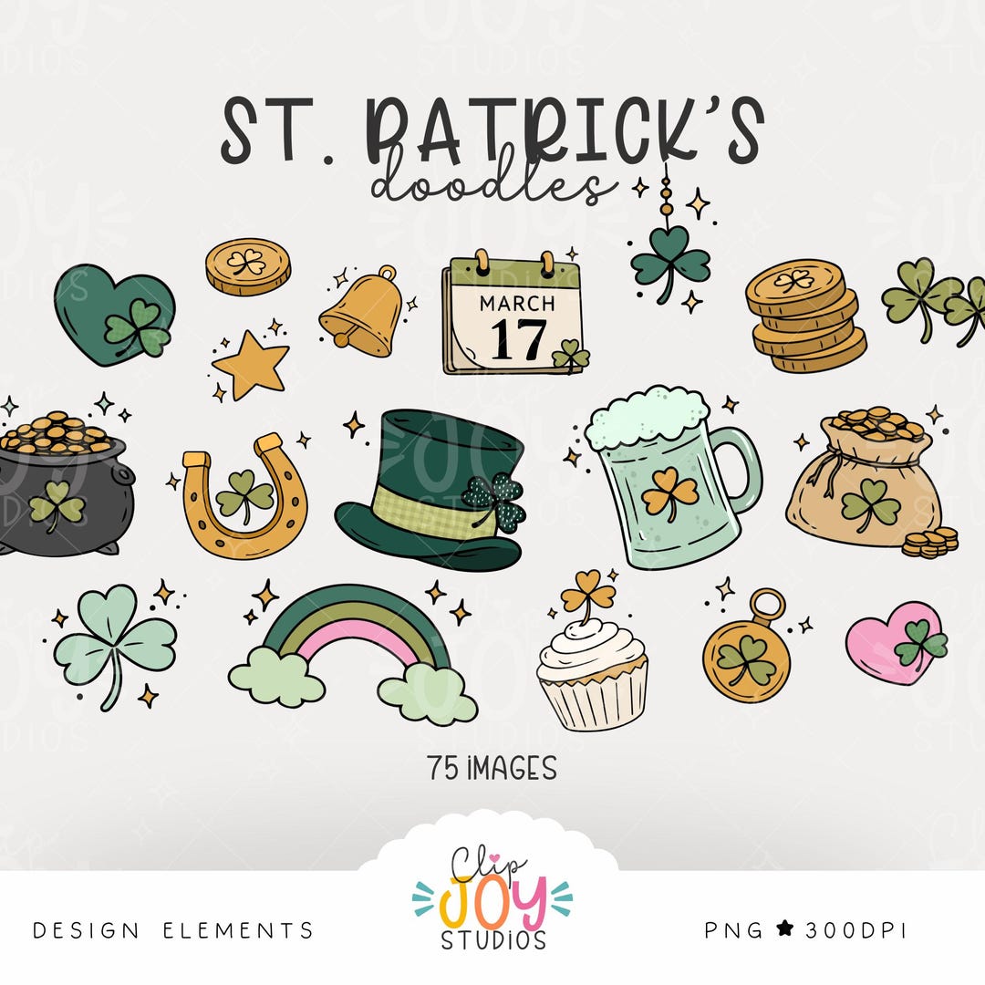 St. Patrick's Day Doodle Clipart Bundle: 75 Hand-drawn PNG Images ...