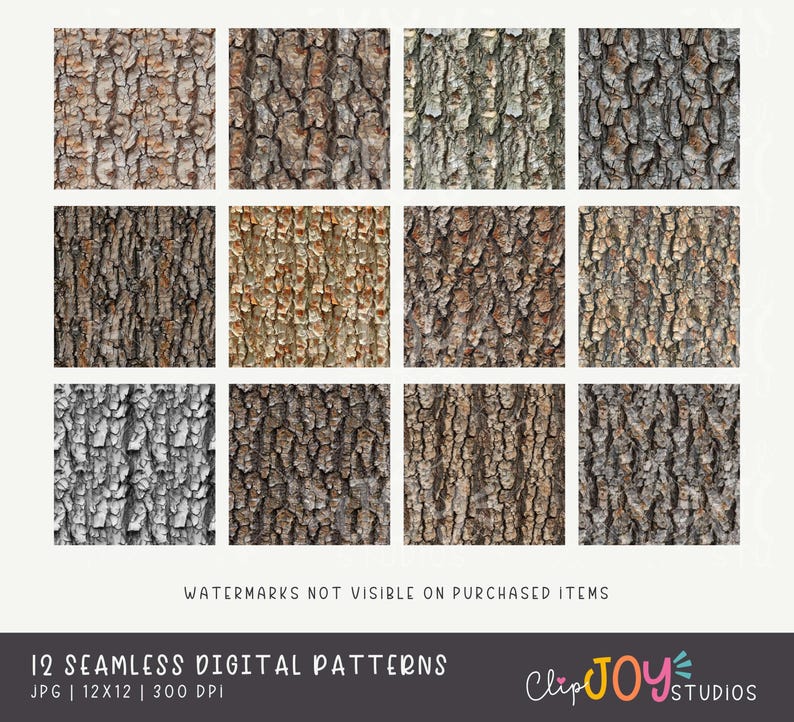 Tree Bark Digital Paper: Seamless Nature Texture Backgrounds (12x12 ...