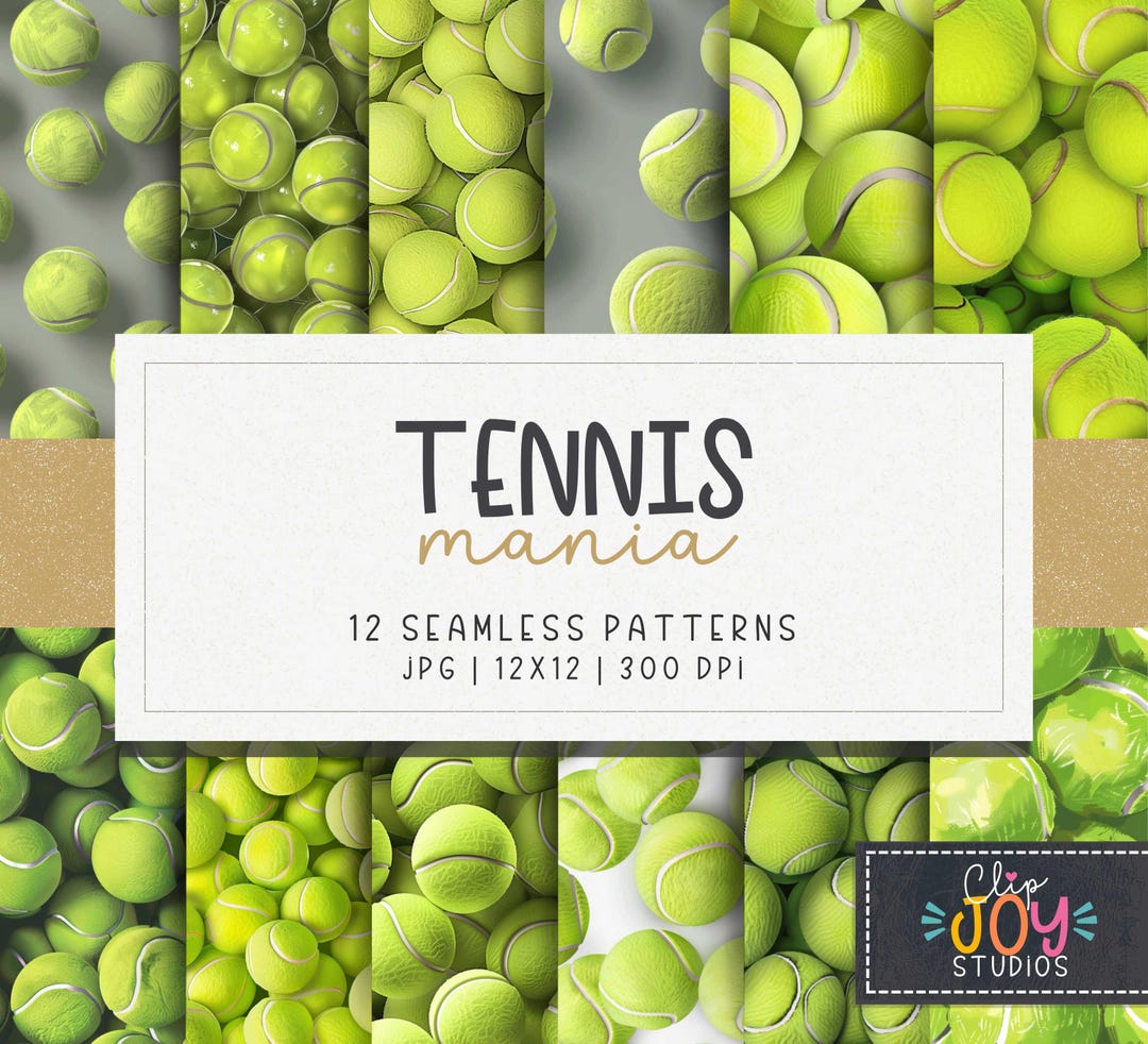 Tennis Ball Digital Paper: Seamless Sports Pattern (12x12 JPG File ...