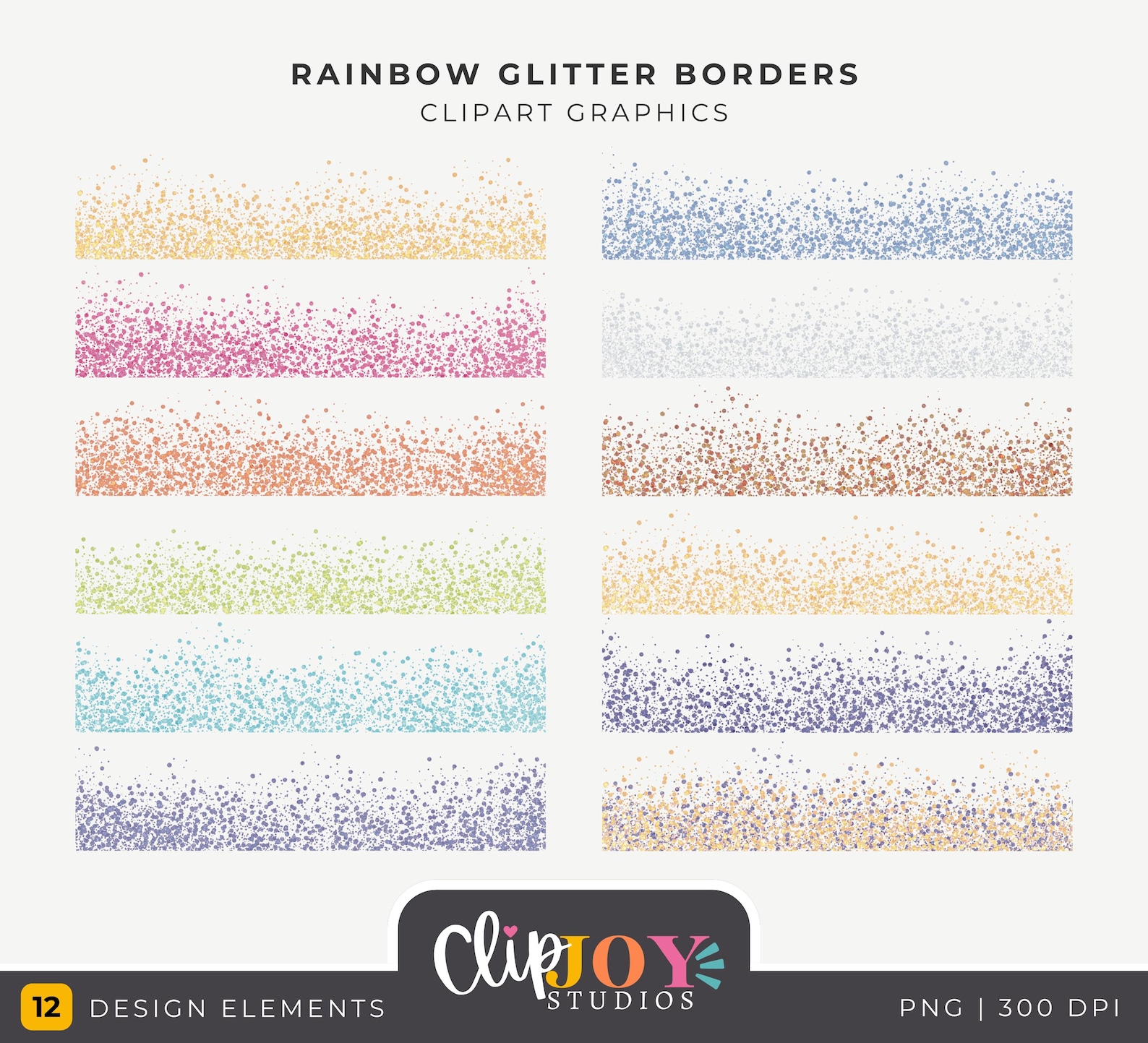 Rainbow Glitter Borders, Sparkling Overlay Clipart, PNG Graphics ...