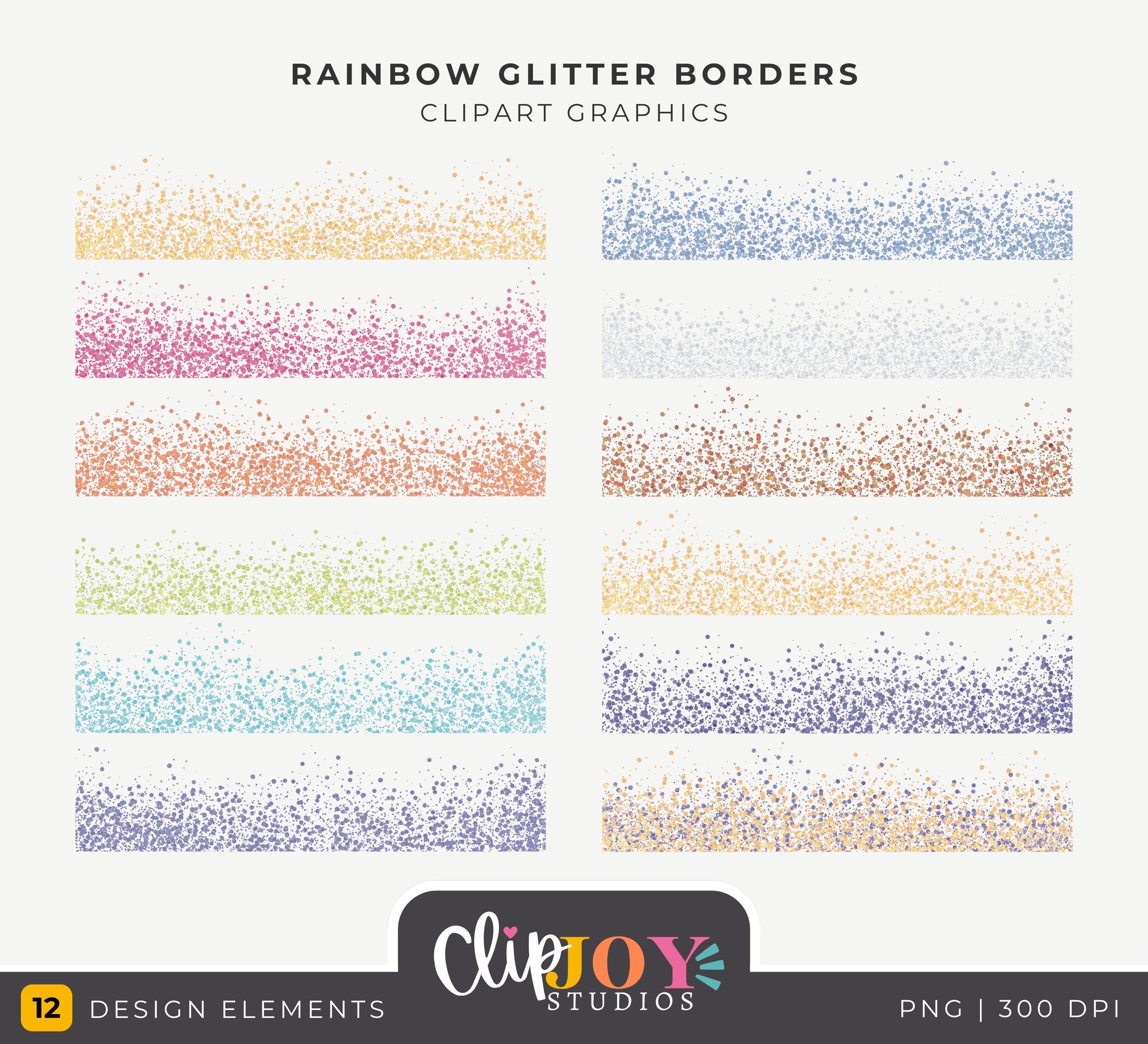 Rainbow Glitter Borders, Sparkling Overlay Clipart, PNG Graphics ...