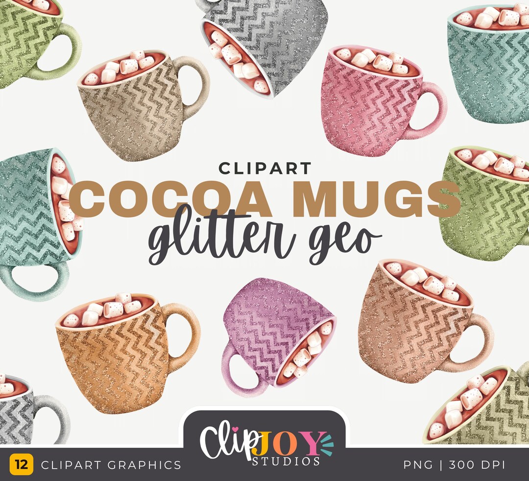 Cocoa Mugs Clipart, Neutral Watercolor Coffee Mugs With Glitter ...