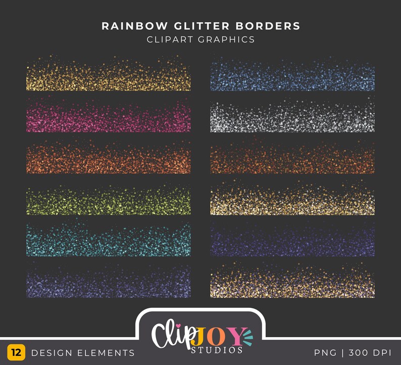 Rainbow Glitter Borders, Sparkling Overlay Clipart, PNG Graphics ...
