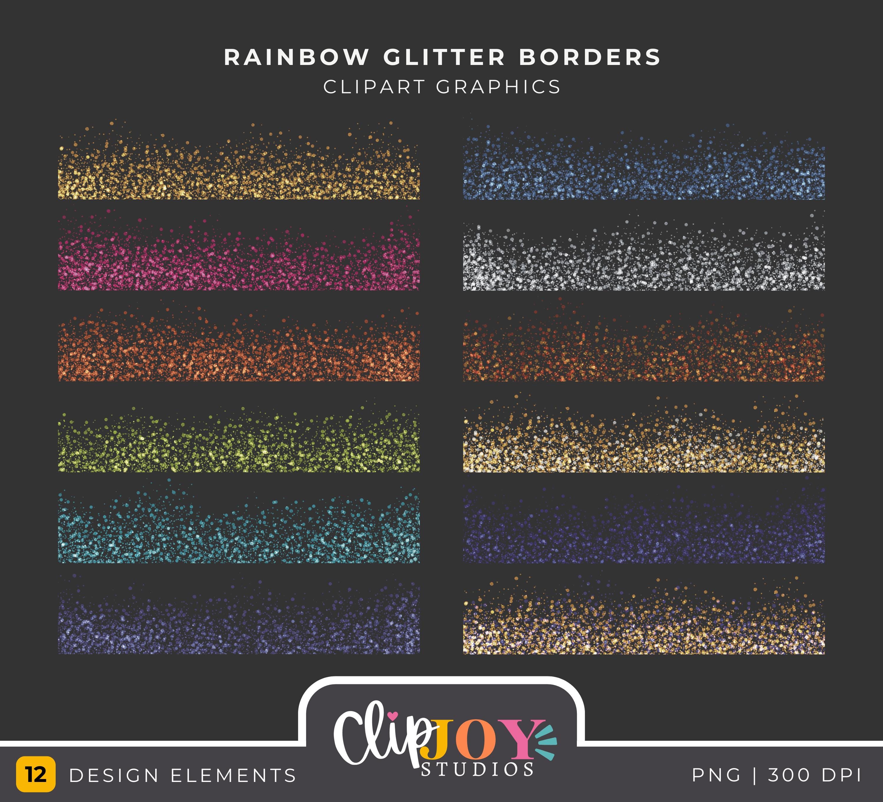 Rainbow Glitter Borders, Sparkling Overlay Clipart, PNG Graphics ...