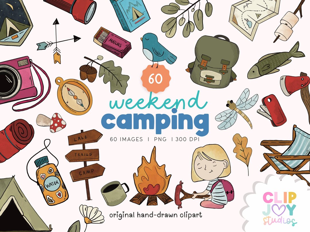 Camping Clipart Set: Hand-drawn Campfire, Tent, S'mores (PNG Digital ...