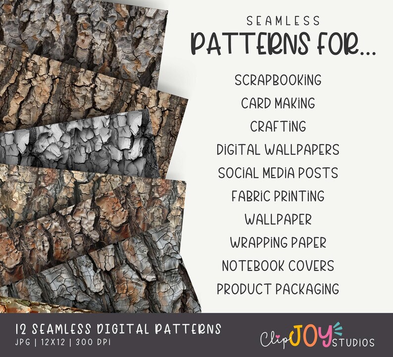 Tree Bark Digital Paper: Seamless Nature Texture Backgrounds (12x12 ...