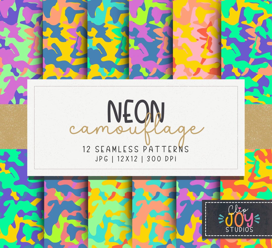 Neon Camouflage Digital Paper Pack | Bright Seamless Patterns | 12 ...