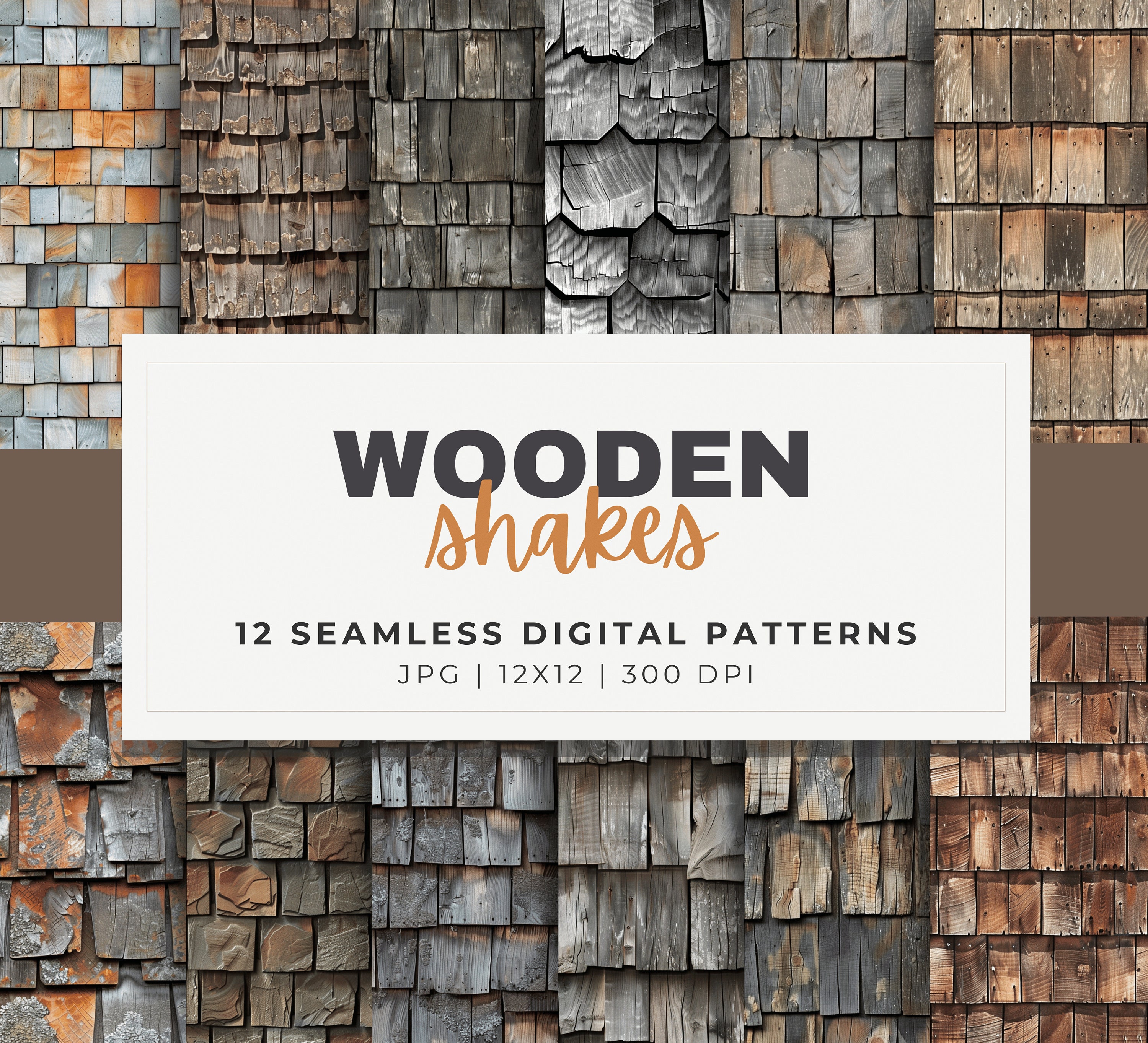 Wooden Shakes Textures, Shingles Seamless Patterns, 12 Downloadable ...