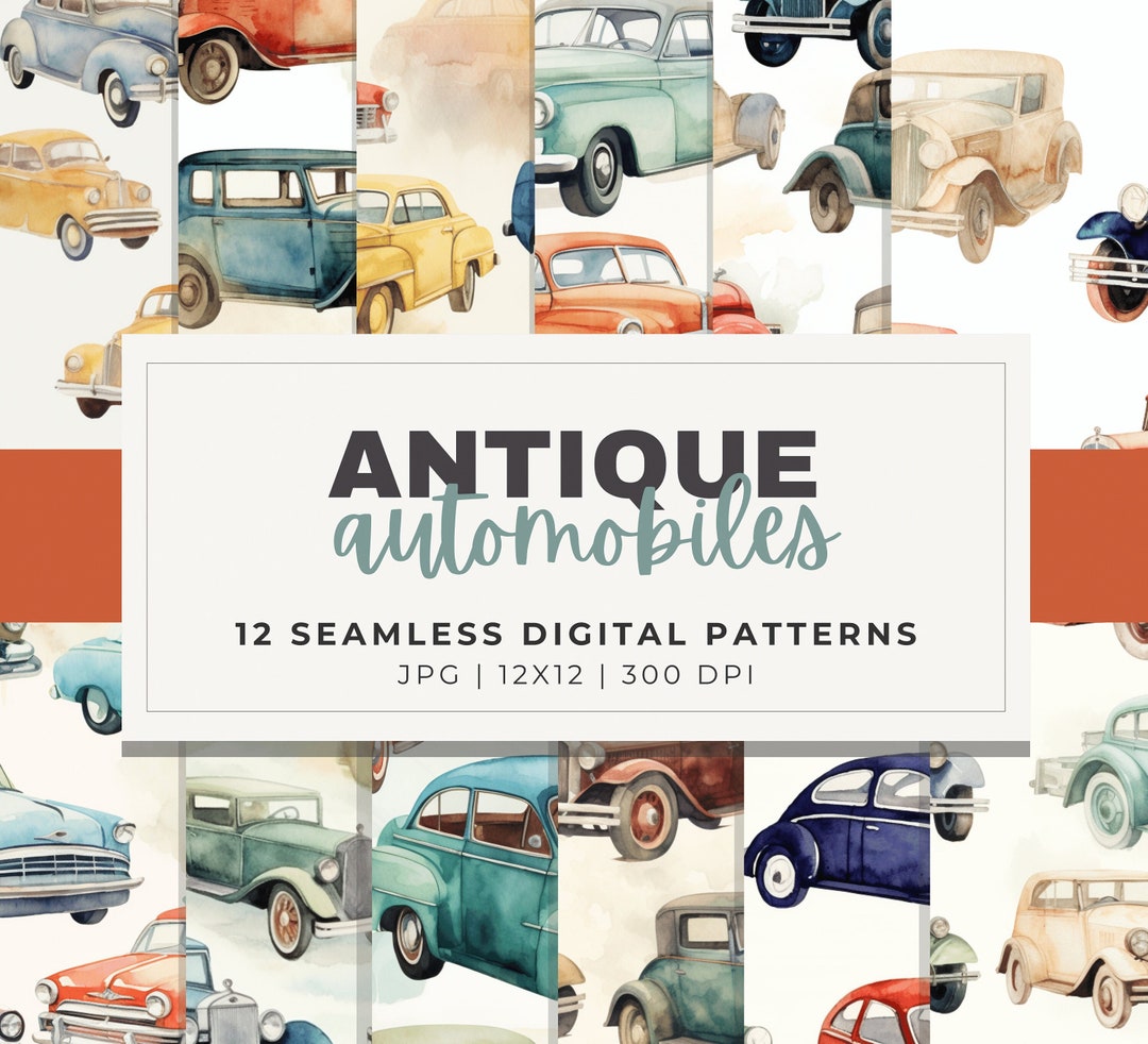 Antique Car Patterns-digital Paper Pack-seamless Designs, Printable for ...