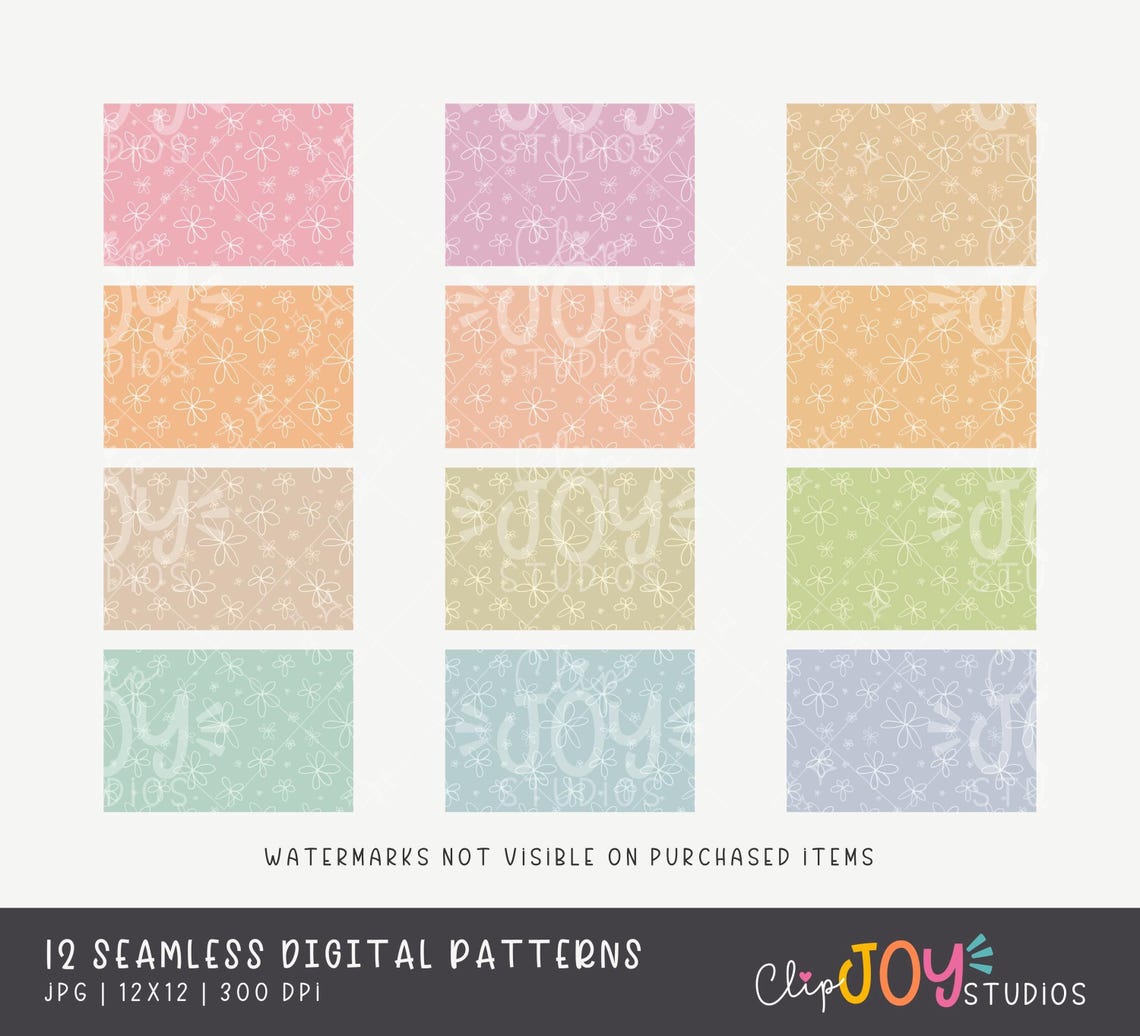 Muted Daisy Seamless Patterns: Soft Pastel Floral Backgrounds ...