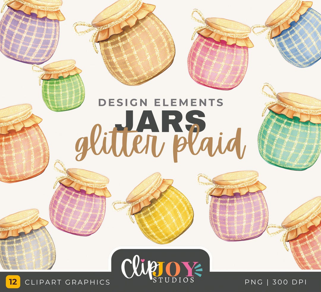 Glitter Plaid Jam Jar Clipart | 12 Pngs | Cottagecore Aesthetic | Cozy ...