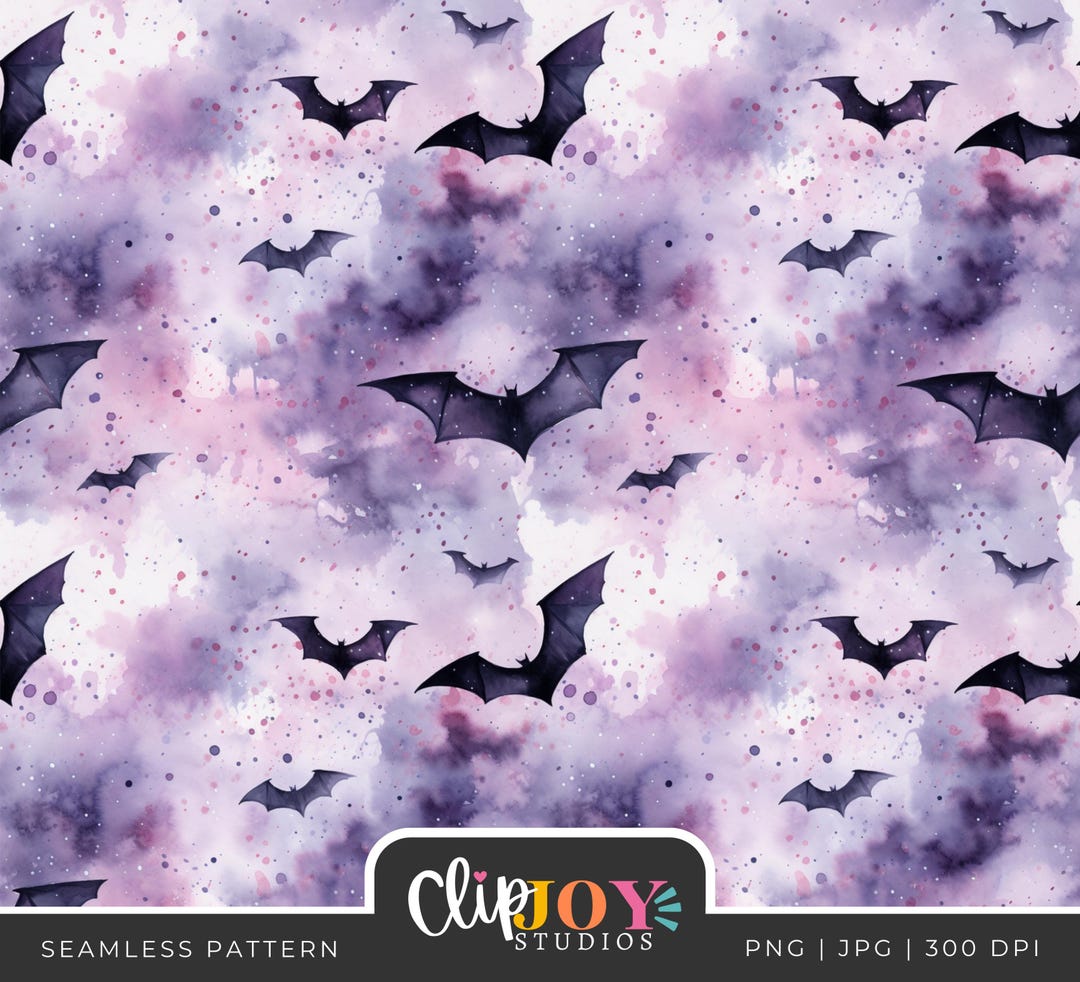 Purple Watercolor Bat Seamless Pattern, Halloween Printable Paper ...
