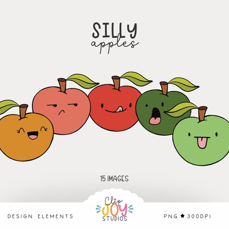 Kawaii Apple Clipart: Smiling Fruit Graphics for Commercial Use ...