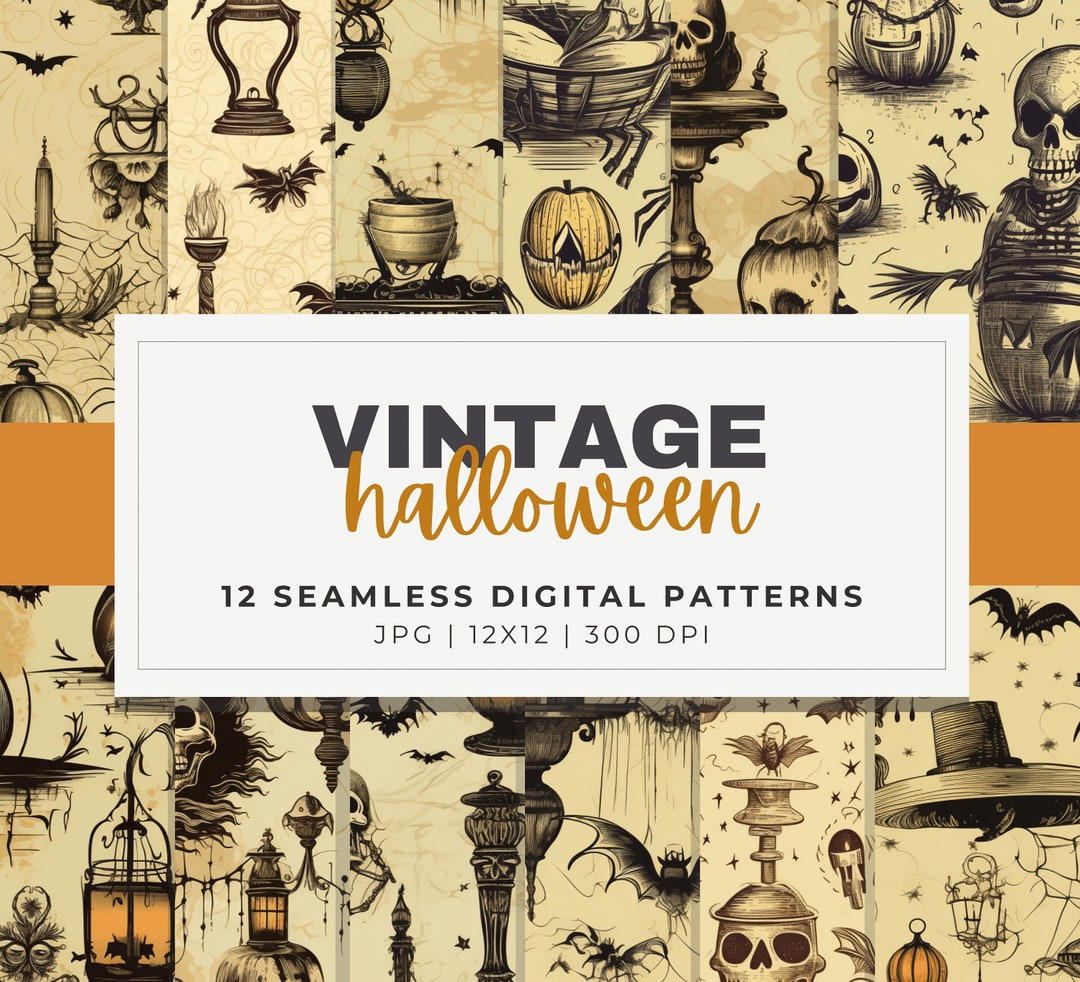Vintage Halloween Patterns Digital Paper Pack Seamless Design ...