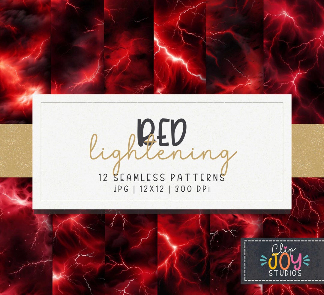 Red Lightning Digital Papers, 12 Seamless Patterns, 12x12, JPG Download ...