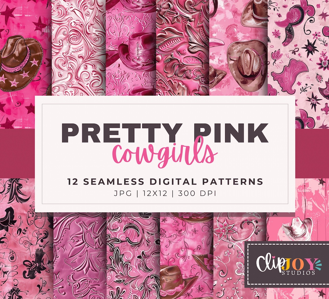 Pretty Pink Cowgirl Digital Papers, 12 Western Seamless Textures, 12x12 ...