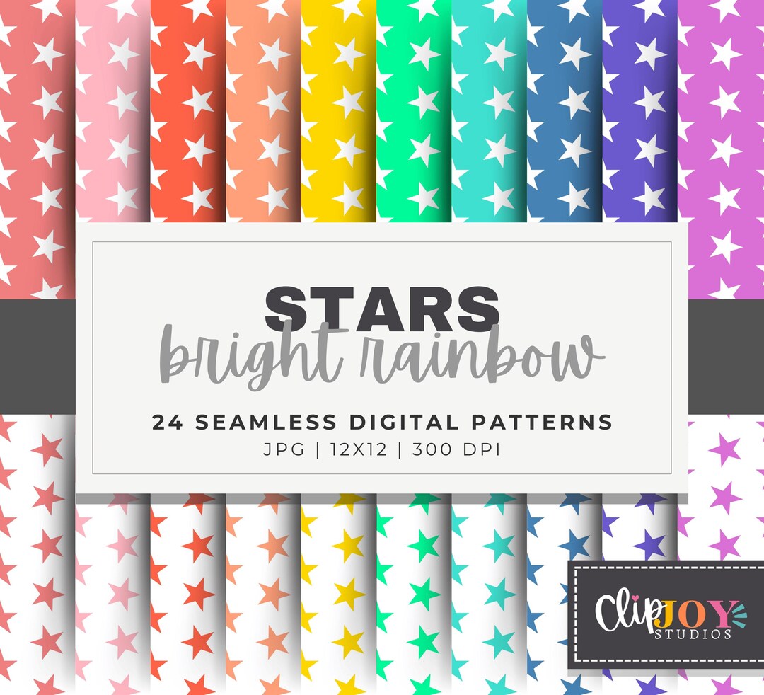 Bright Rainbow Star Digital Paper - Colorful Star Pattern - Scrapbook ...