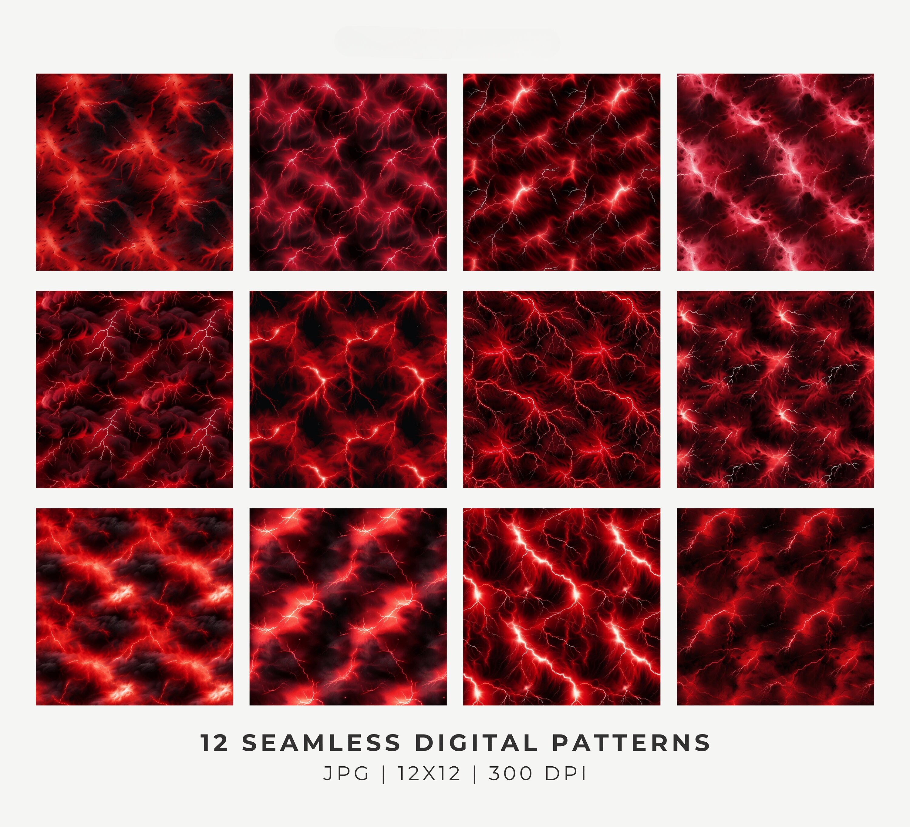 Red Lightning Digital Papers, 12 Seamless Patterns, 12x12, JPG Download ...