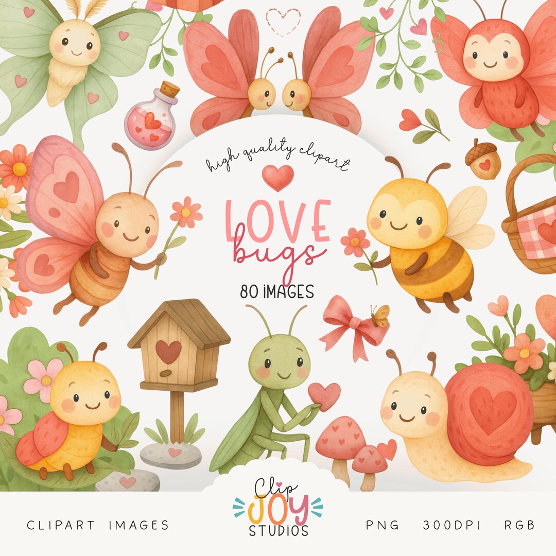Watercolor Love Bugs Clipart, Valentine's Day Collection (digital ...