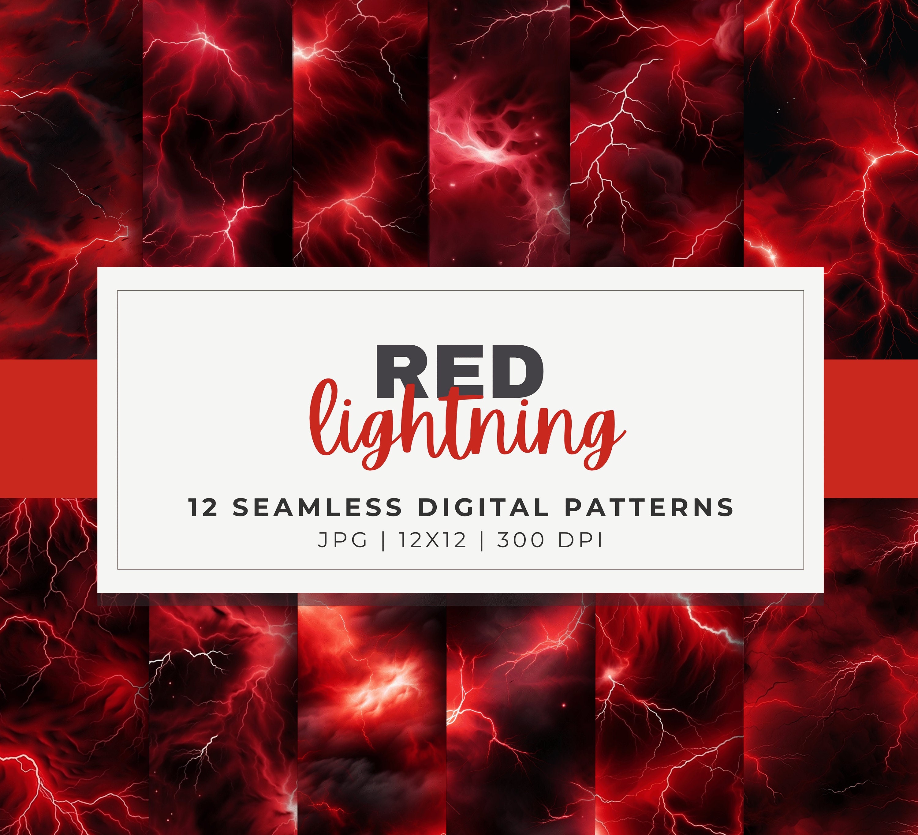 Red Lightning Digital Papers, 12 Seamless Patterns, 12x12, JPG Download ...