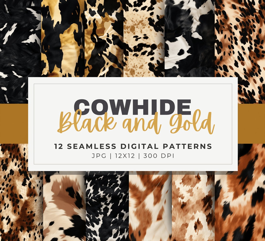 Black and Gold Cowhide Digital Paper, Western Backgrounds, Seamless ...