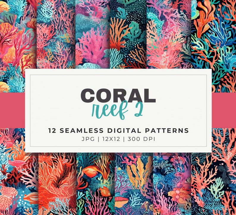 Coral Reef Patterns Digital Paper, 12 Seamless, 12x12 Sea Life Inspired ...