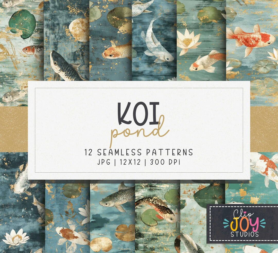 Koi Pond Digital Paper: Japanese Water Lilies Pattern (commercial Use ...
