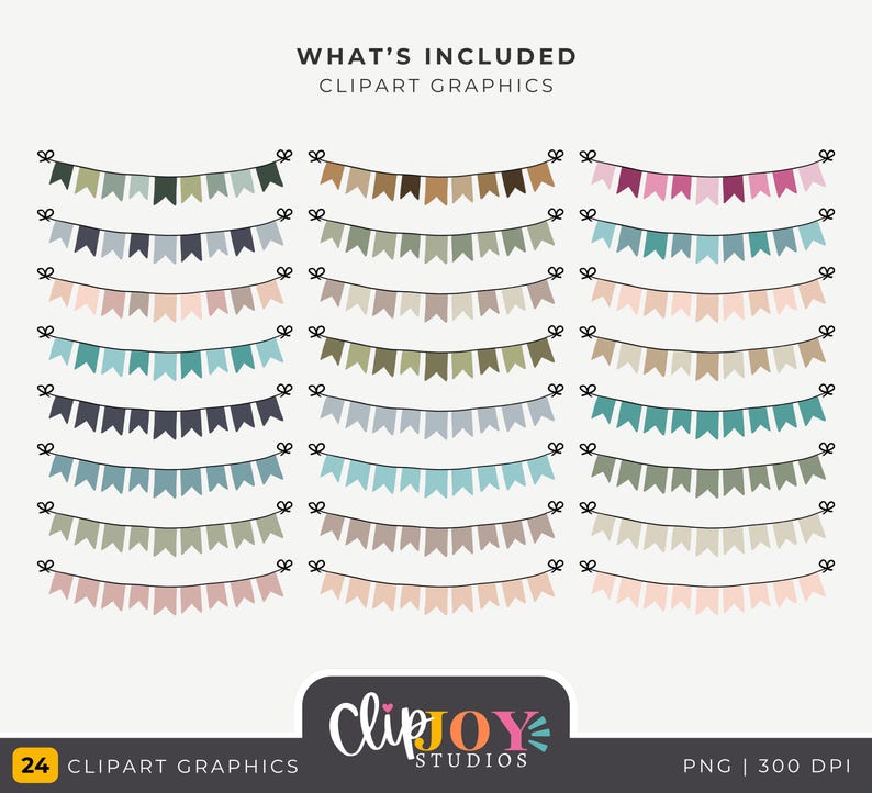 Cute Hand-drawn Neutral Bunting Clipart, Soft Pastel Party Event Clip ...