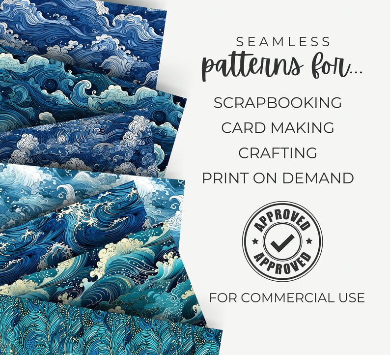Ocean Waves Journal Paper Pattern Digital Bundle, 12 Seamless Patterns ...