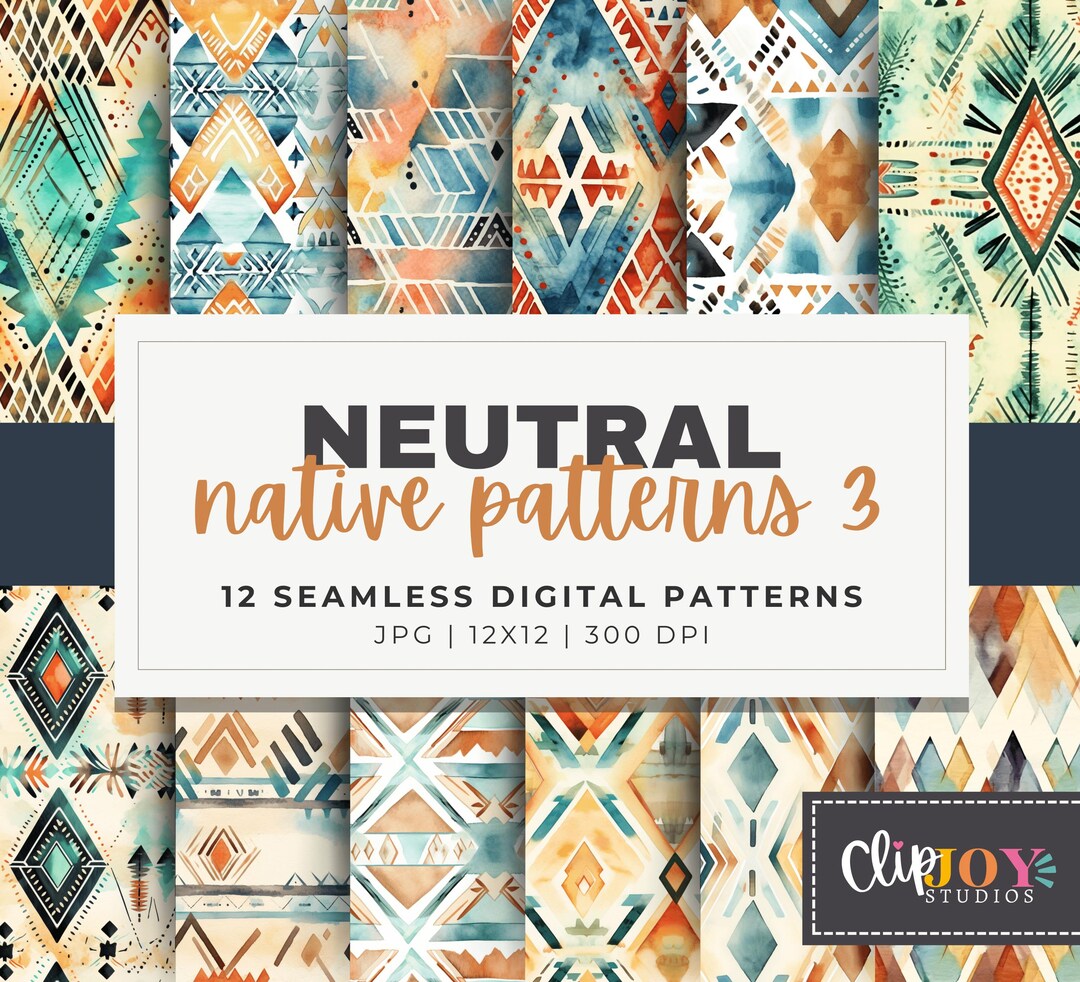 Neutral Indigenous Tribal Patterns Digital Paper, 12 Seamless, 12x12 ...