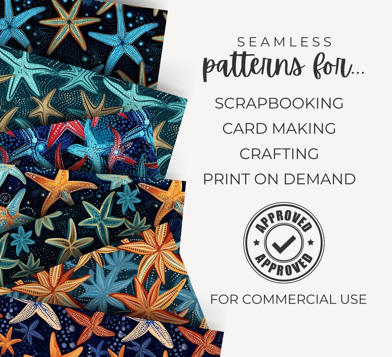 Sea of Starfish Patterns Digital Paper, 12 Seamless, 12x12 Ocean ...