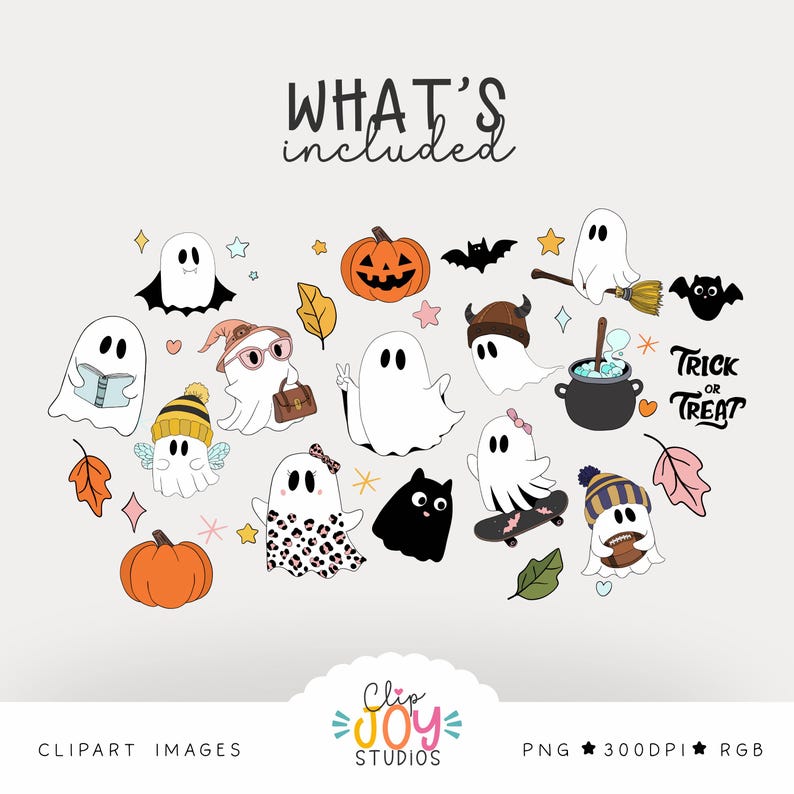 Ghost Clipart Set – Halloween Costume Ghosts PNG Bundle, Hand Drawn ...