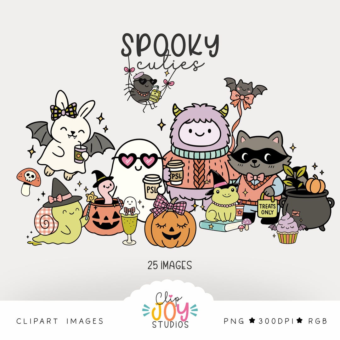 Kawaii Halloween Clipart – Spooky Ghost, Bat, Pumpkin (digital Download ...