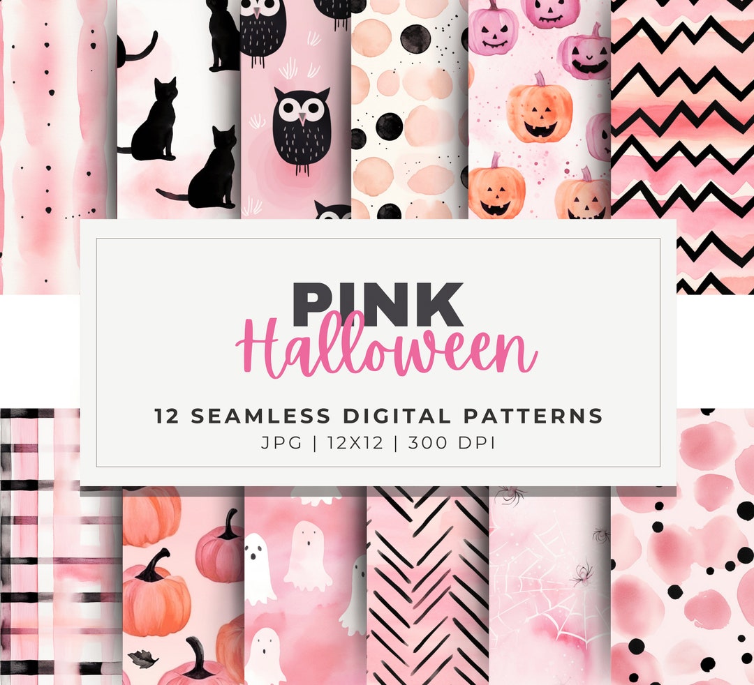 PINK Halloween Digital Paper Pack-seamless Pumpkins, Ghosts, Owls ...