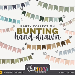 Cute Hand-drawn Neutral Bunting Clipart, Soft Pastel Party Event Clip ...