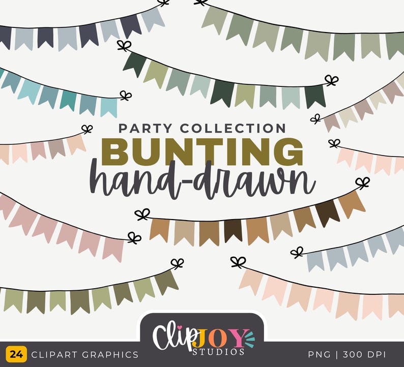 Cute Hand-drawn Neutral Bunting Clipart, Soft Pastel Party Event Clip ...