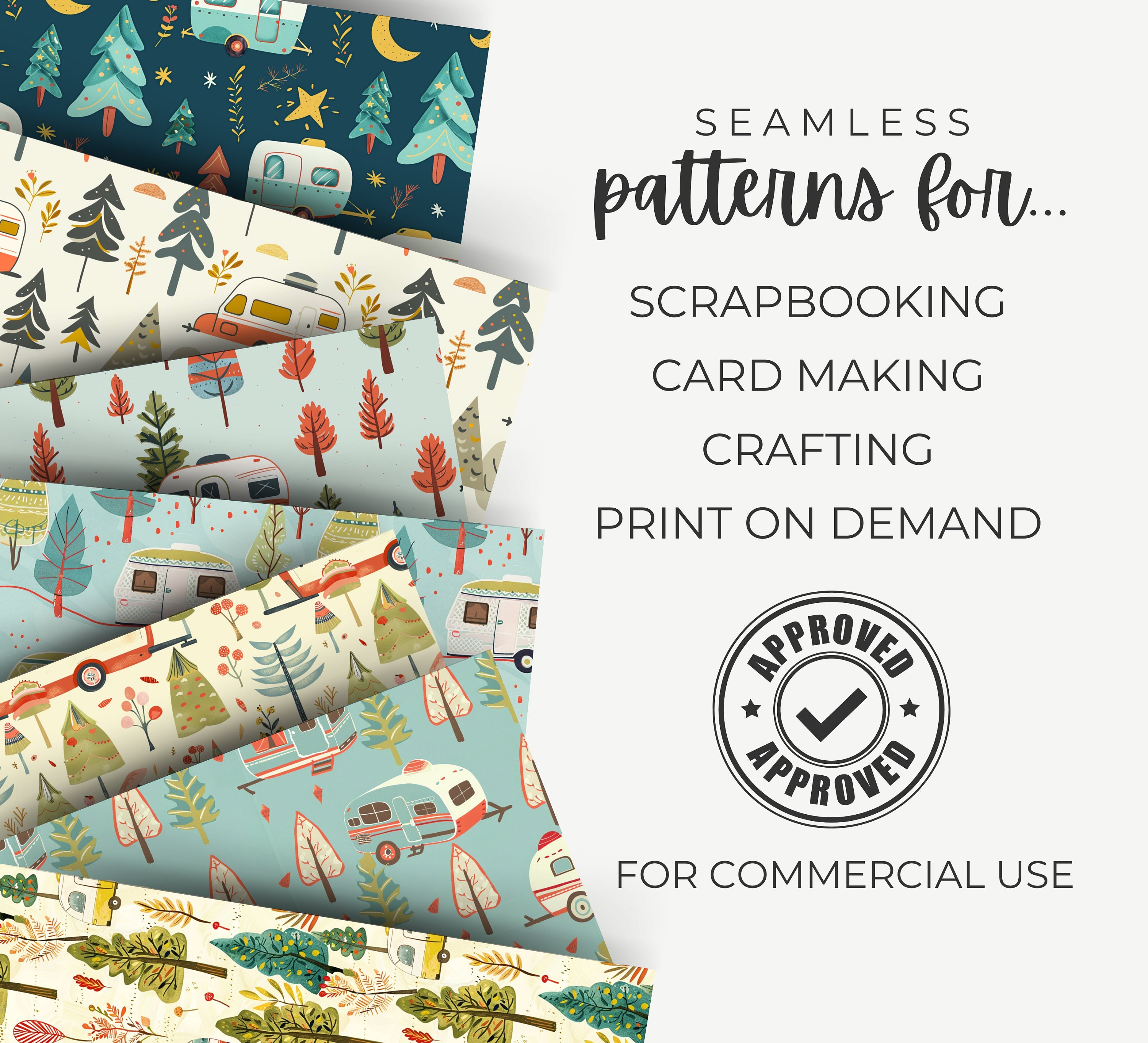 Let's Go Camping, Retro RV Seamless Textures, 12 Downloadable Camper ...