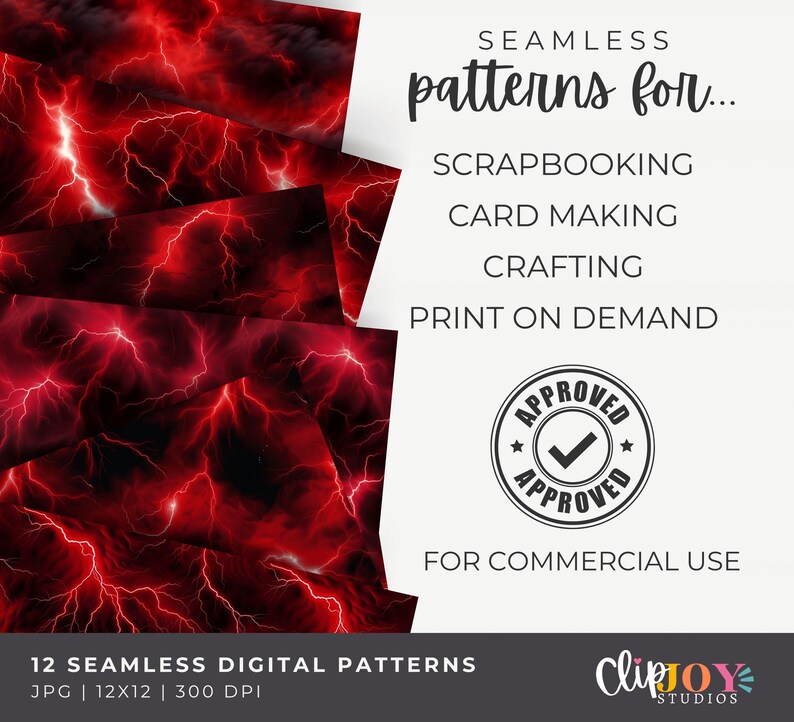 Red Lightning Digital Papers, 12 Seamless Patterns, 12x12, JPG Download ...