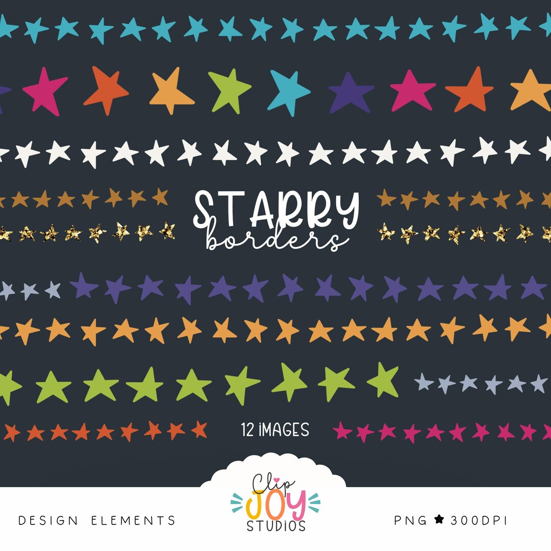 Rainbow Star Borders, Hand-drawn Stars Overlay Clipart, PNG Graphics ...
