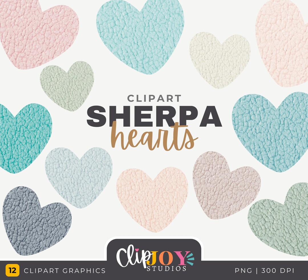 Sherpa Heart Clipart | Cozy Textured Graphics | Pastel Heart PNG Files ...