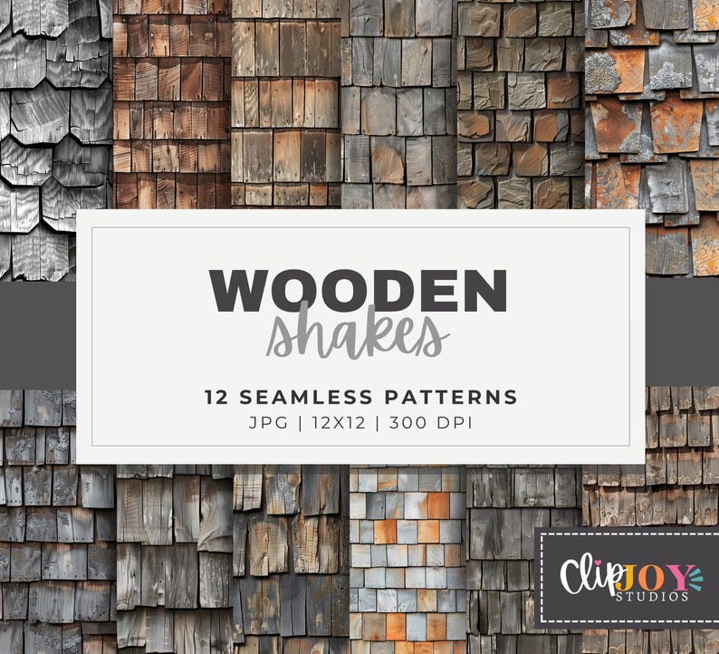 Wooden Shakes Textures, Shingles Seamless Patterns, 12 Downloadable ...