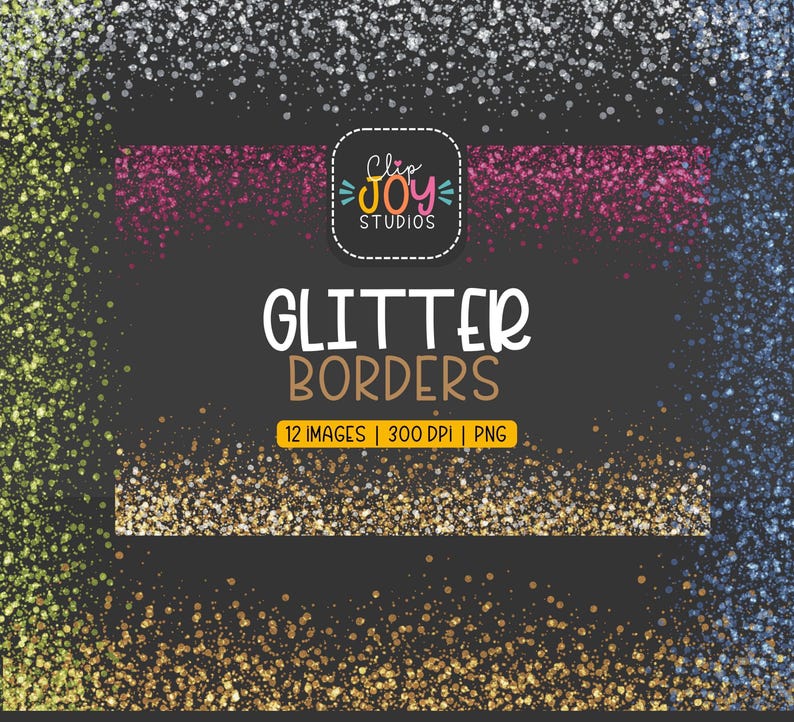 Rainbow Glitter Borders, Sparkling Overlay Clipart, PNG Graphics ...