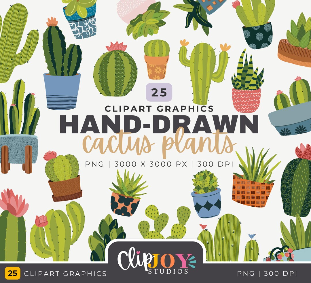 Cactus and Succulent Clip Art - Desert Clipart, Digital Potted Plants ...