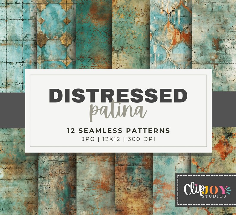 Distressed Patina Patterns-digital Paper Pack-seamless Antique Copper ...