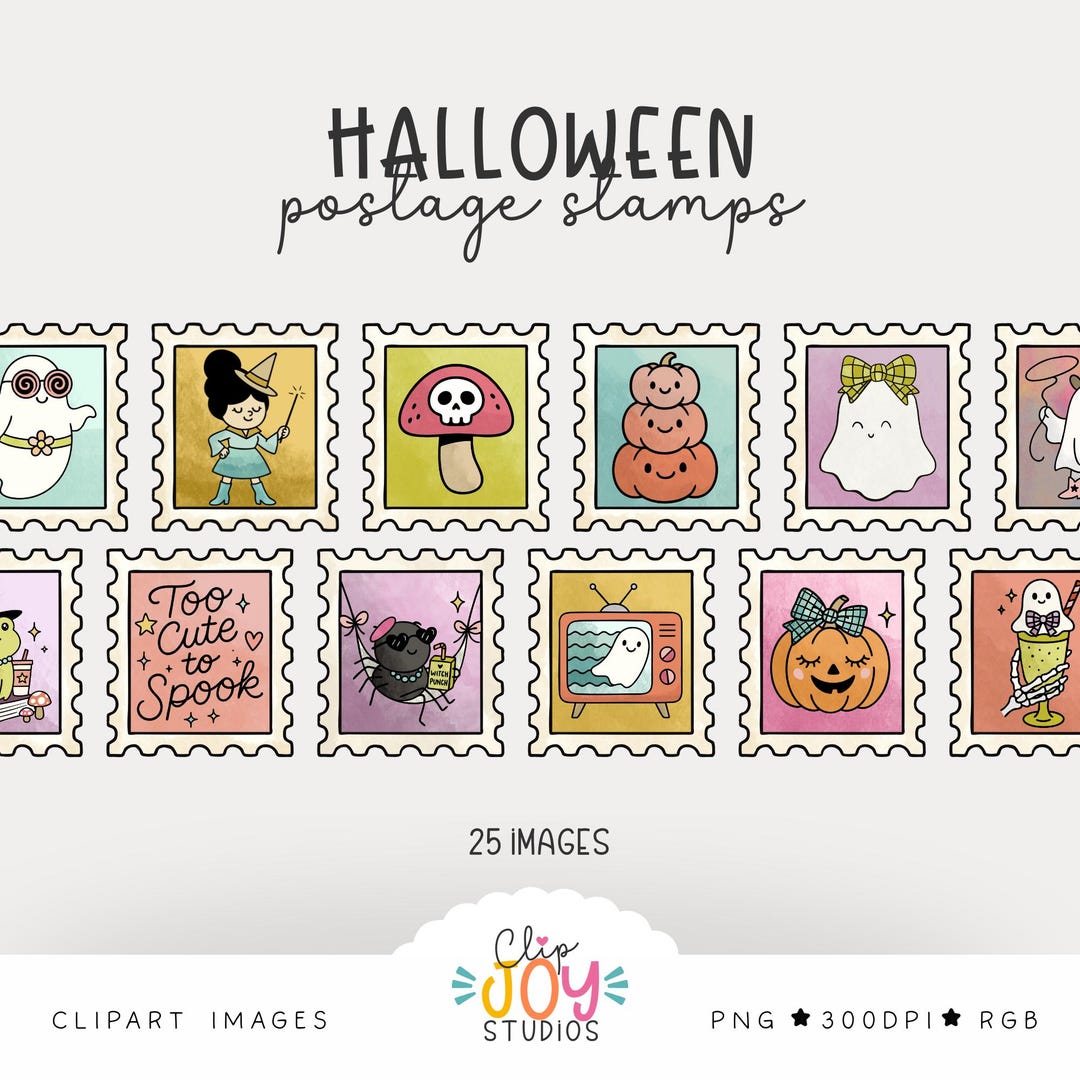 Halloween Stamp Clipart: Spooky Postage PNG Stickers (digital Download ...