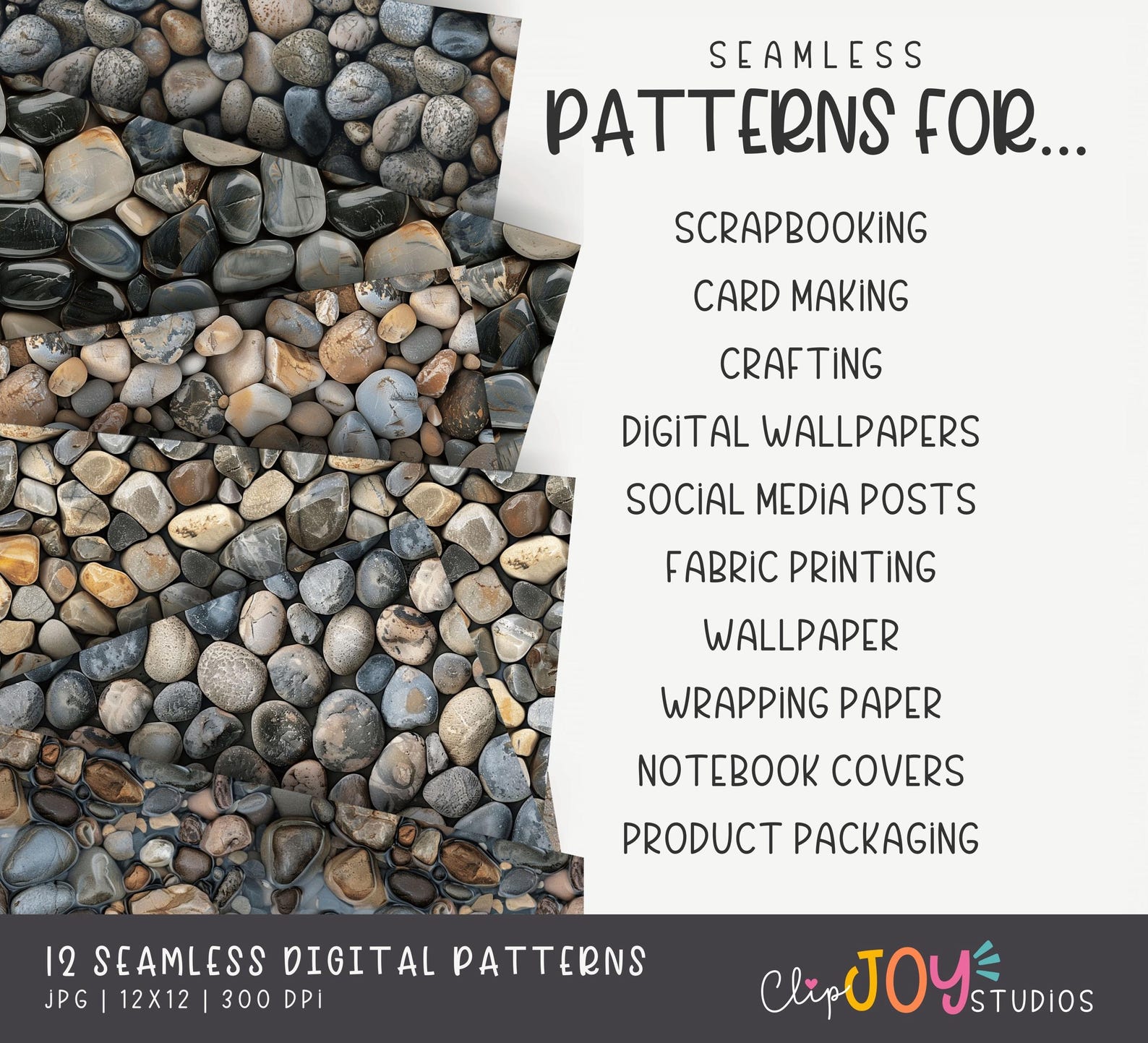 River Rocks Seamless Textures, 12 Downloadable Digital Papers, Nature ...