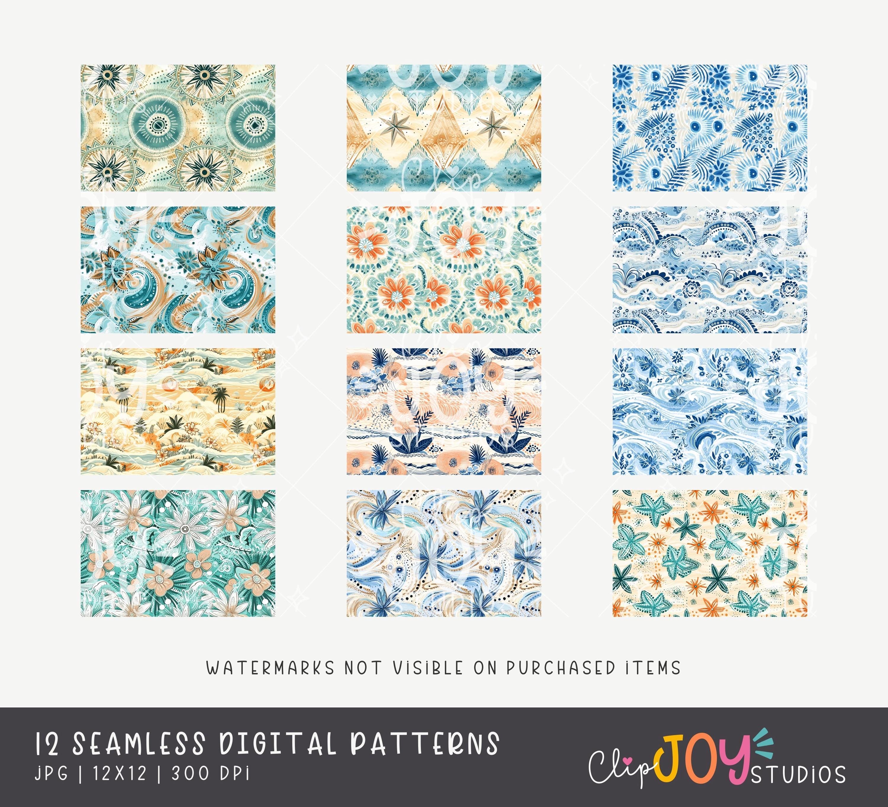 Beach Vibes Pattern Digital Paper, 12 Seamless, 12x12 Tropical Ocean ...