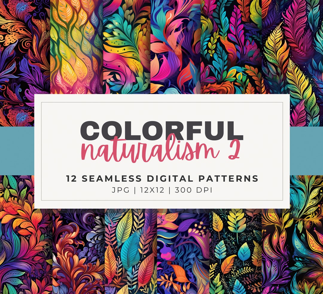 Funky Naturalism Patterns Digital Paper, 12 Seamless, 12x12 Floral ...